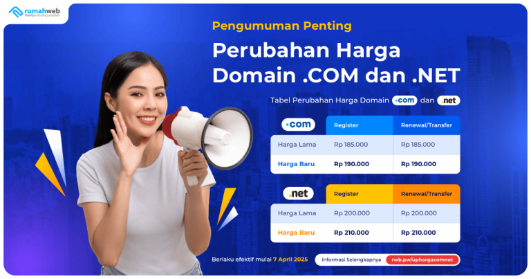 Penyesuaian Harga Domain .COM dan .NET April 2025 - Rumahweb